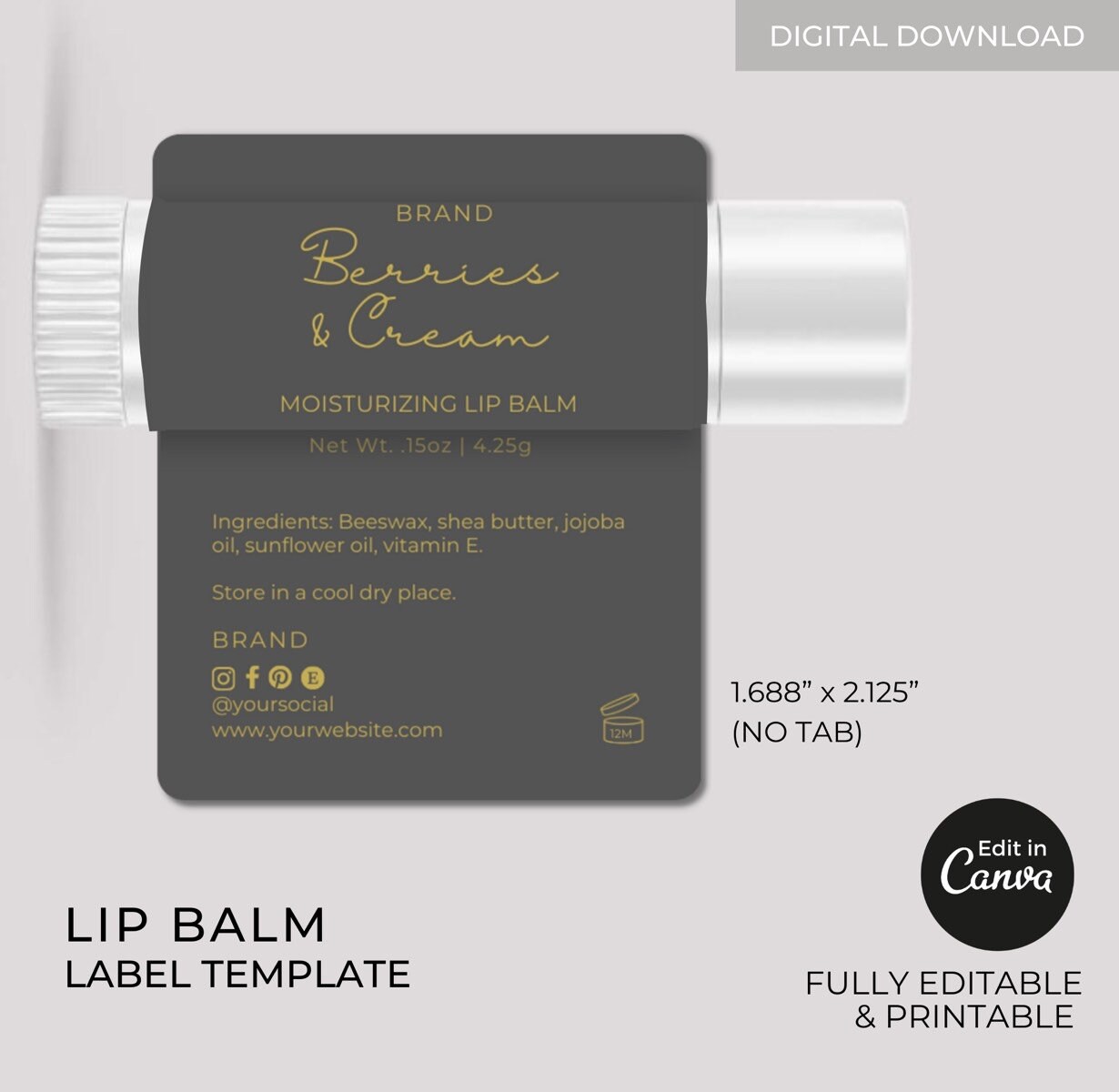 Lip Balm Label Template Canva, Printable Lipbalm Labels Stickers ...
