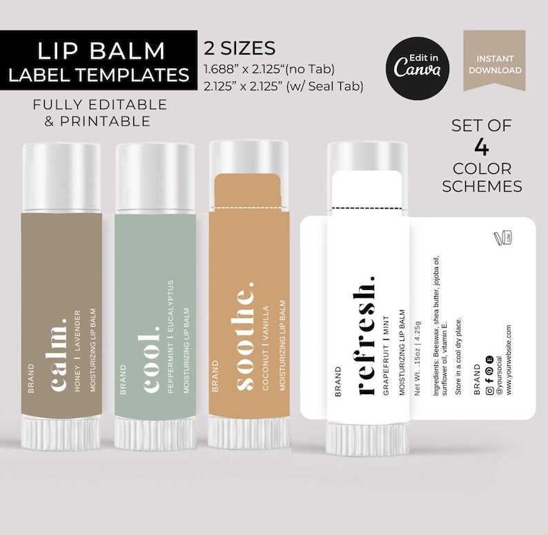 Editable Lipbalm Template Canva, Printable Lip Balm Labels Stickers ...