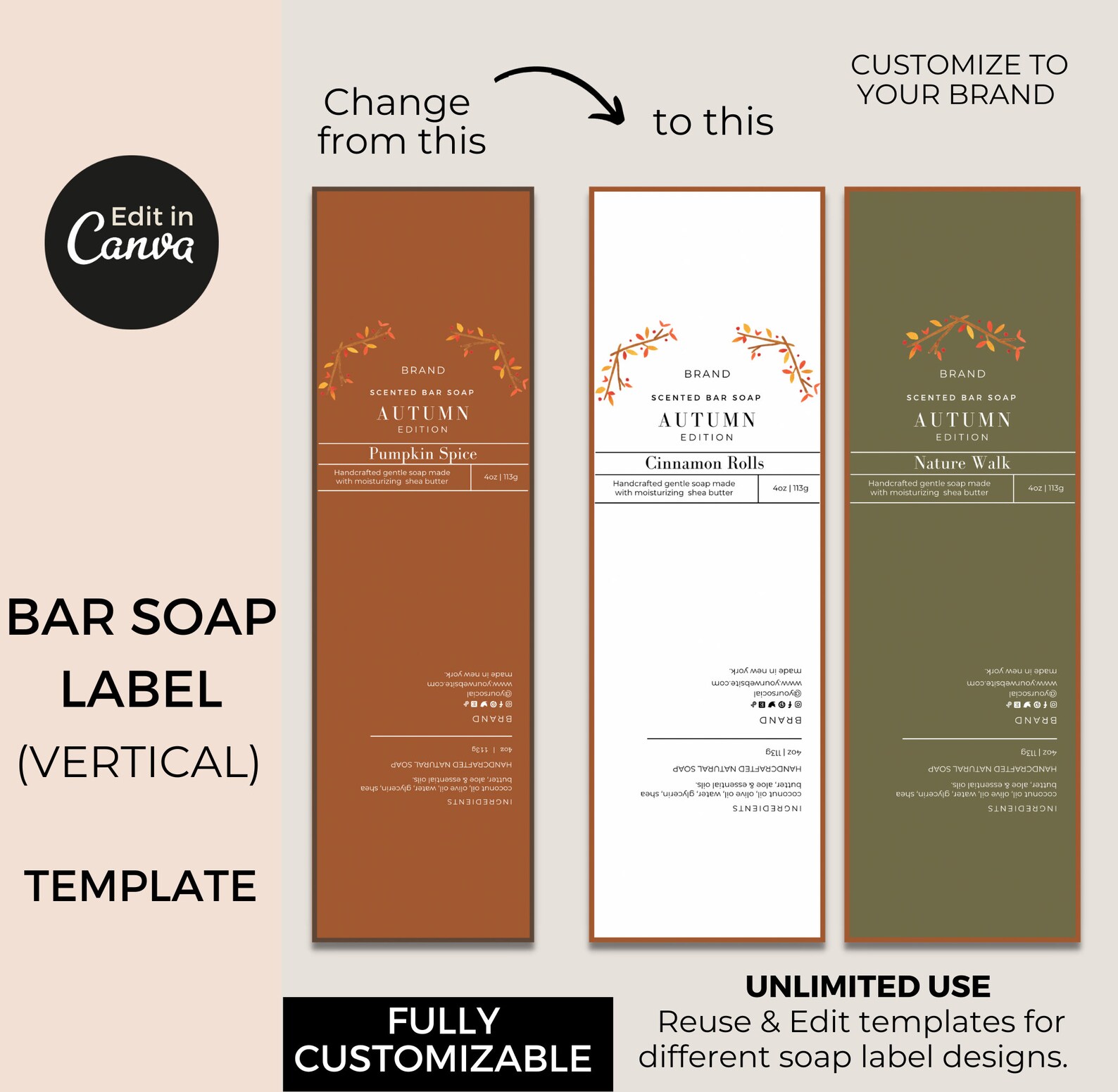Editable Bar Soap Label Template Canva, Autumn Soap Labels Printable ...