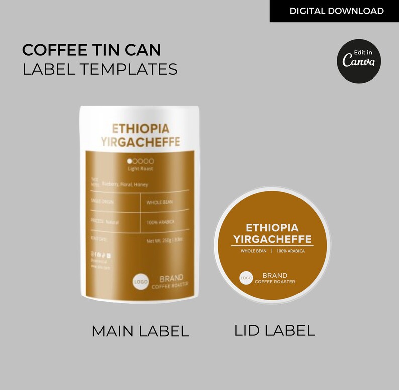 Editable Coffee Tin Can Labels Template Canva, Custom Coffee Labels ...