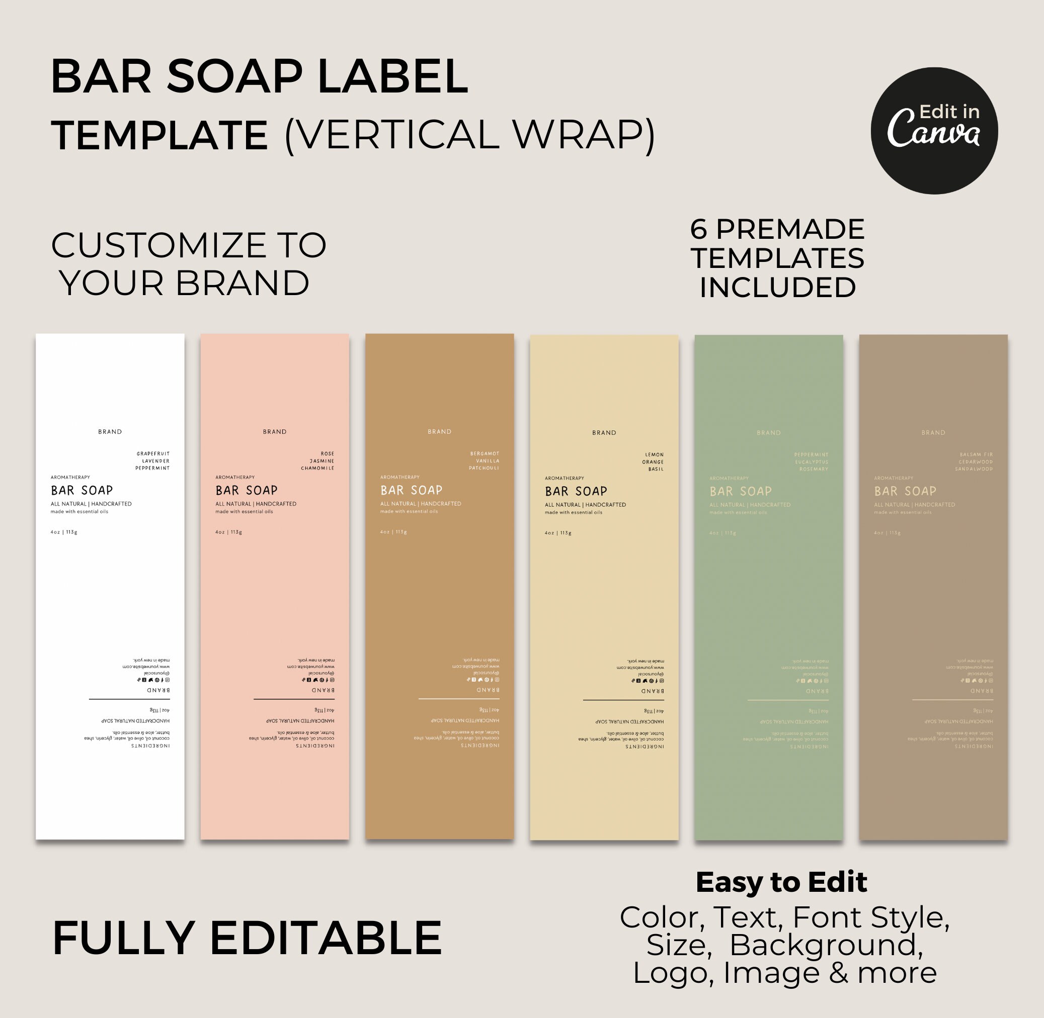 Editable Soap Label Template Canva, Bar Soap Labels Printable, Soap ...
