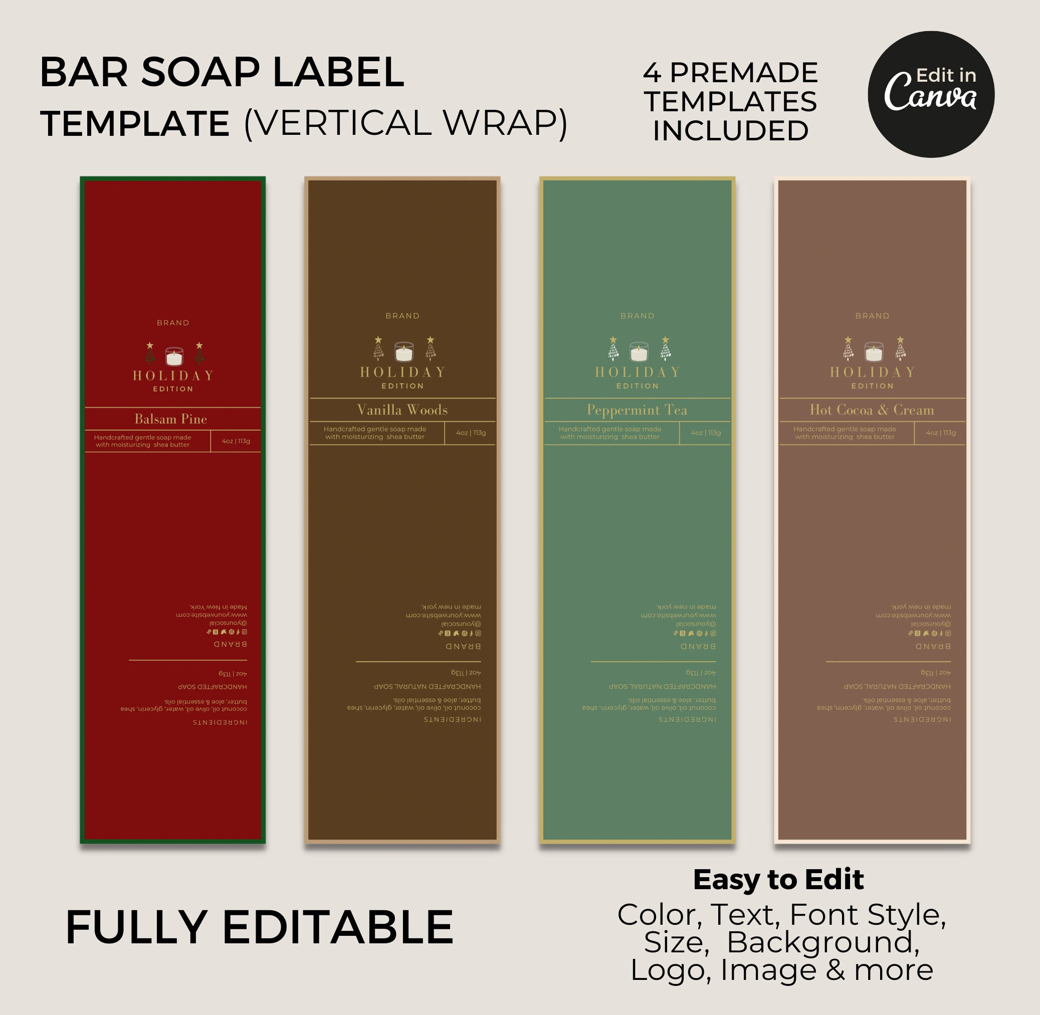 Christmas Soap Labels Template Editable Bar Soap Wrap Labels - Etsy