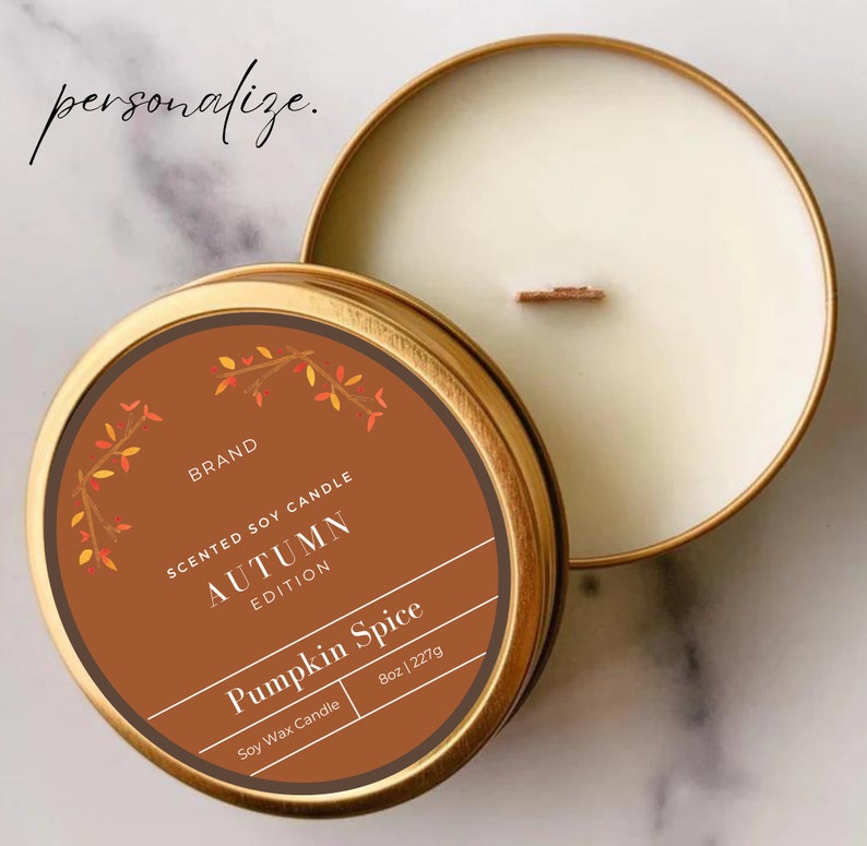 Autumn Candle Tin Labels Template Canva, Candle Label Stickers Editable ...