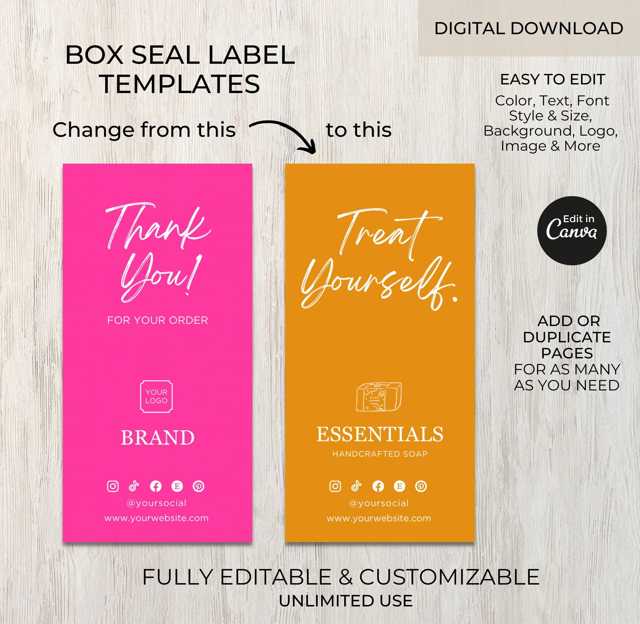 Box Labels Template Editable Canva, Mailer Box Seal Label Stickers ...