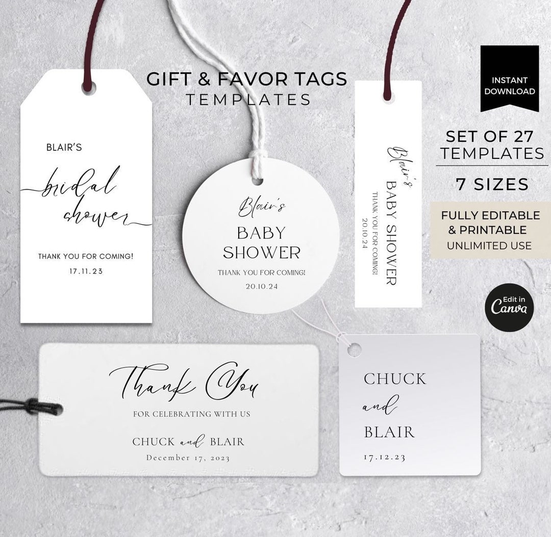 Editable Wedding Favor Tags Template Canva, Printable Gift Tags Set ...