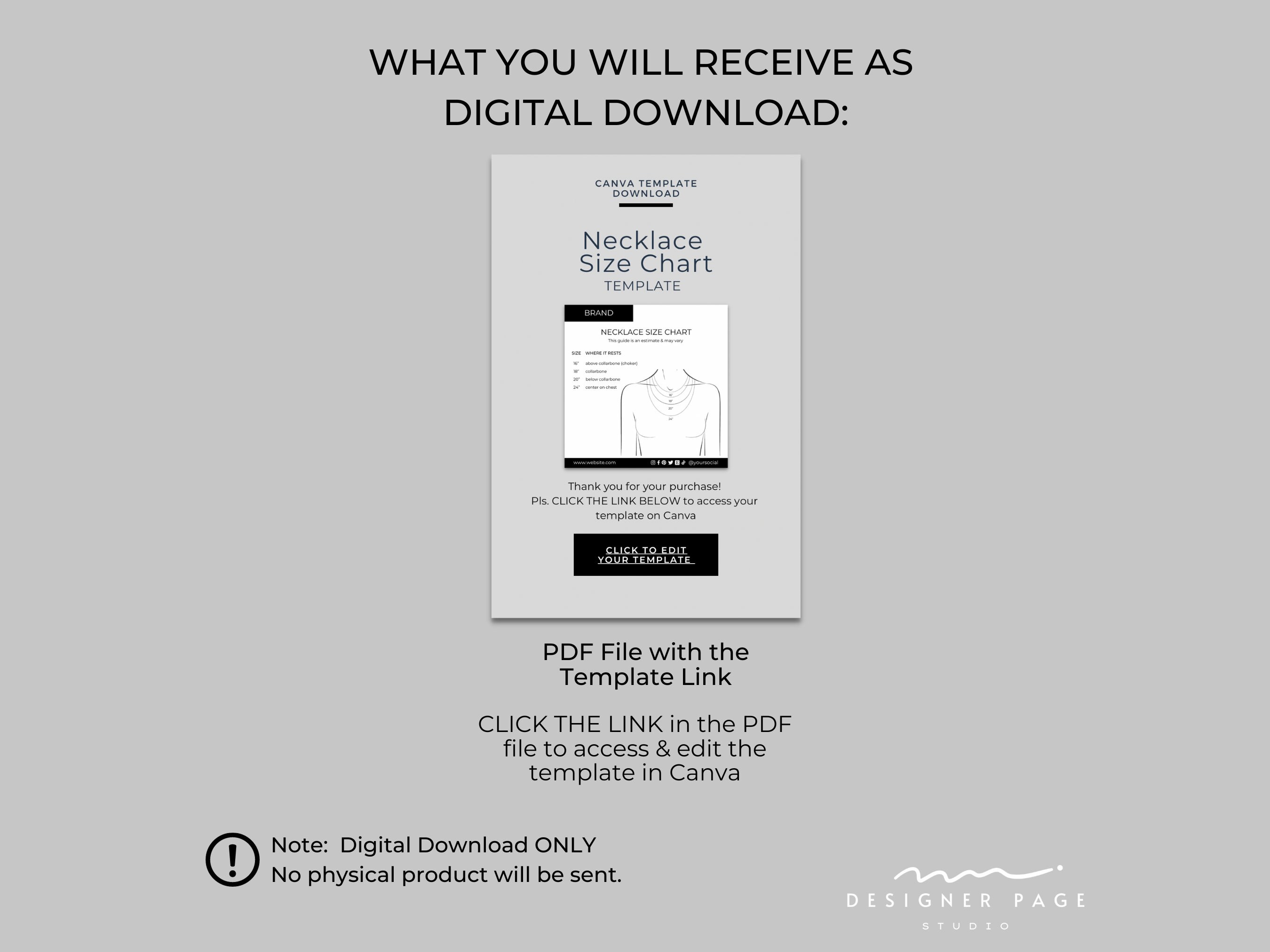 Editable Necklace Size Chart Template, Printable Necklace Length Size ...