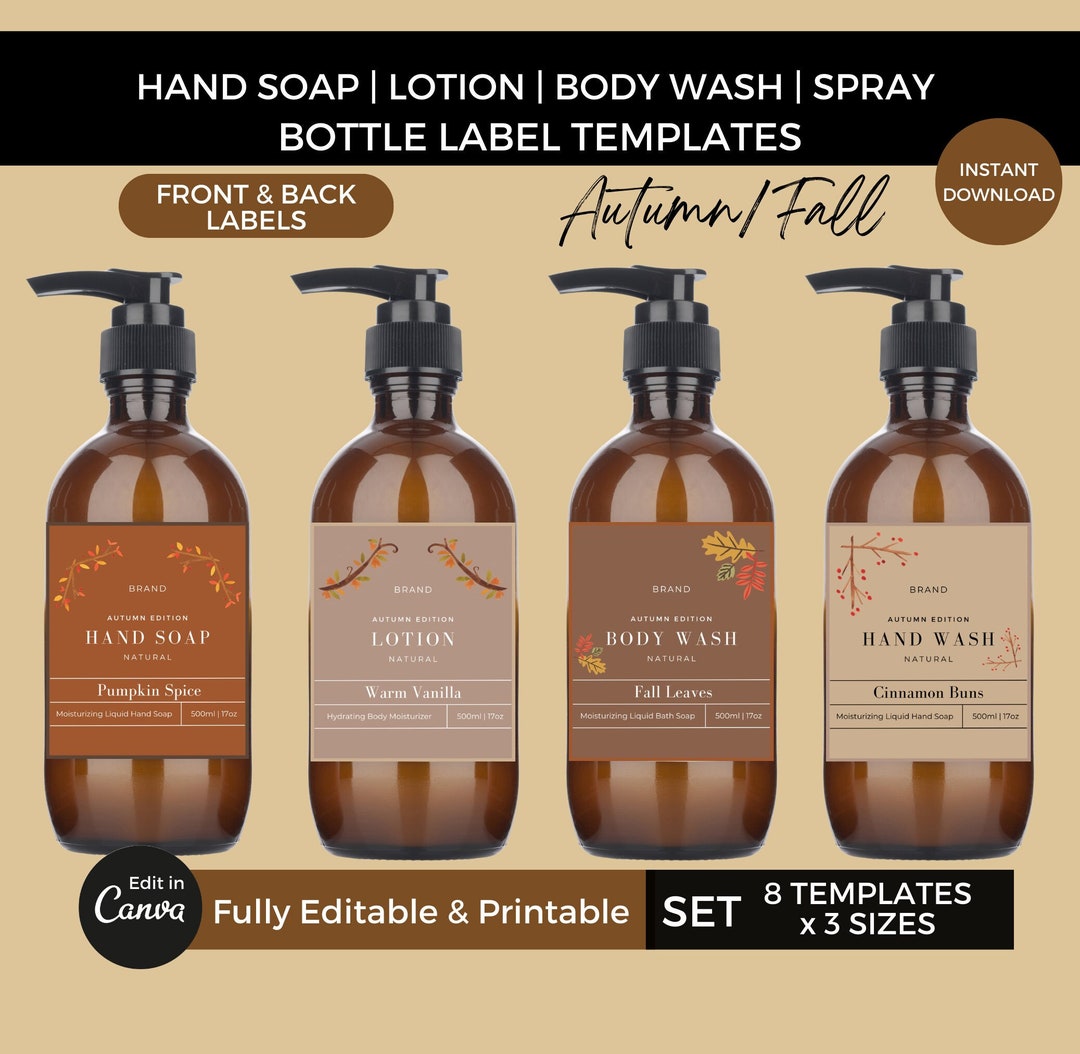 Autumn Hand Soap Bottle Labels Template Canva Editable, Printable Hand ...
