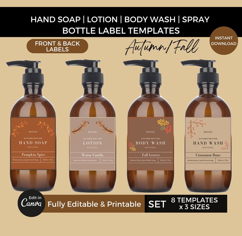 Autumn Hand Soap Bottle Labels Template Canva Editable, Printable Hand ...