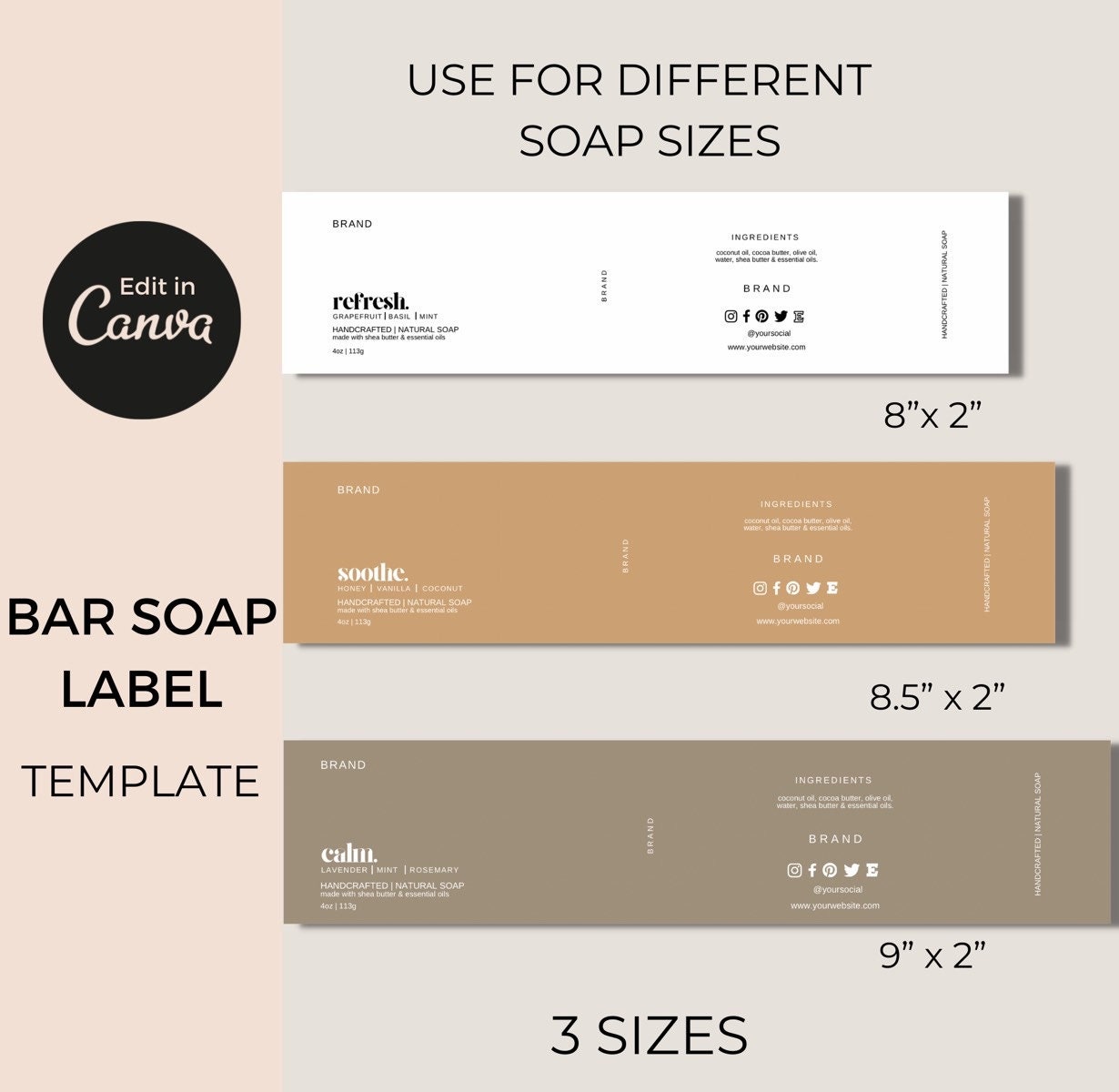 Bar Soap Label Template Canva Editable, Soap Labels Printable, Wrap ...