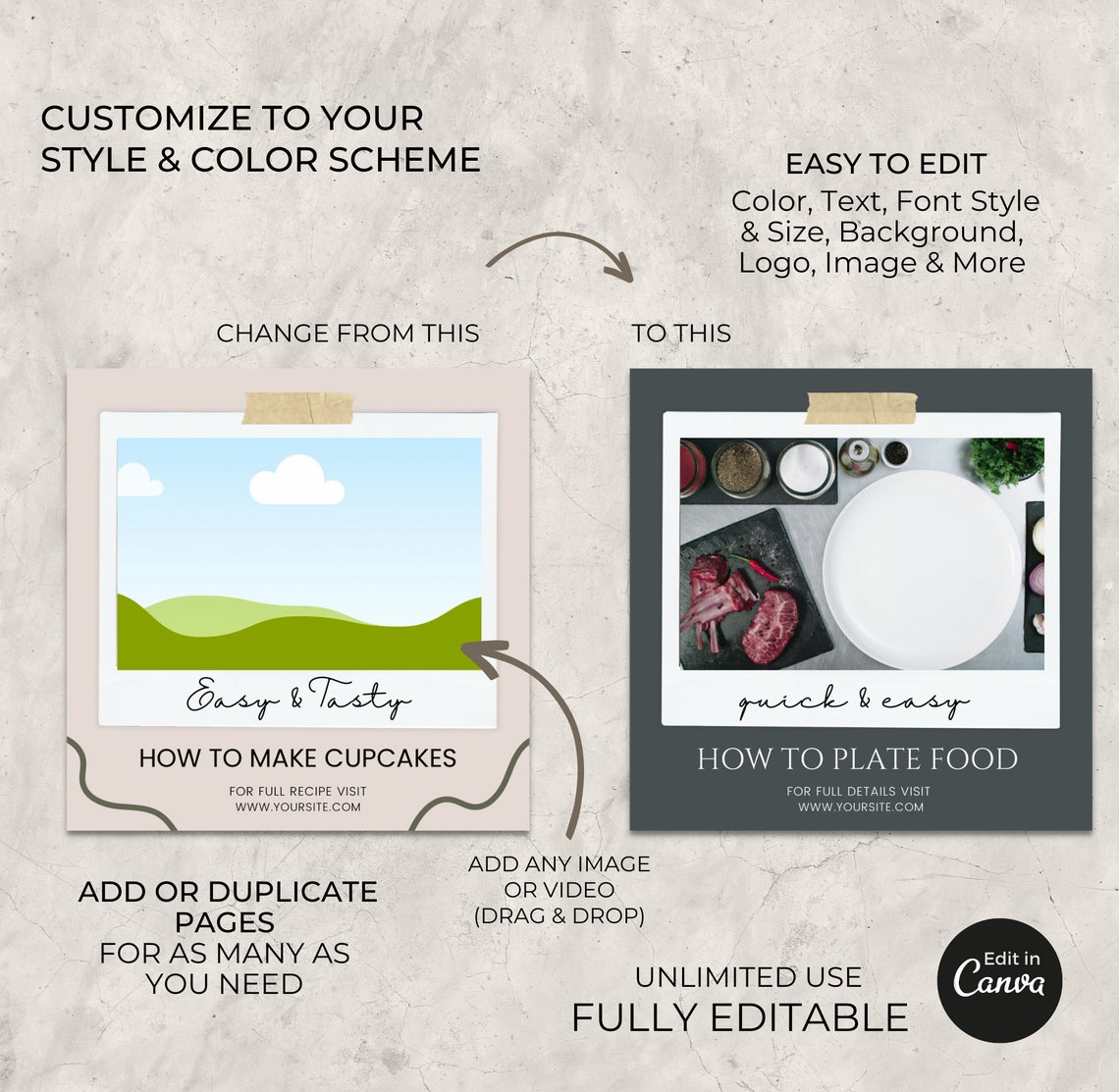Food Instagram Post Templates Canva, Editable Recipe Templates Set ...