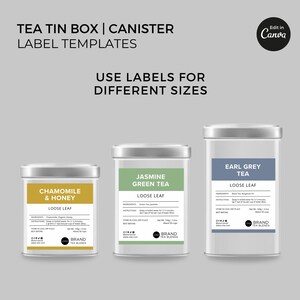 Tea Tin Can Labels Template Editable Canva, Tea Canister Label Stickers ...