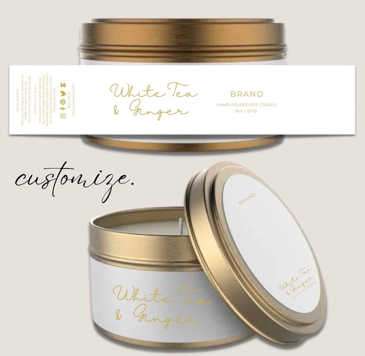 Candle Tin Label Template Editable, Modern Candle Labels Stickers ...