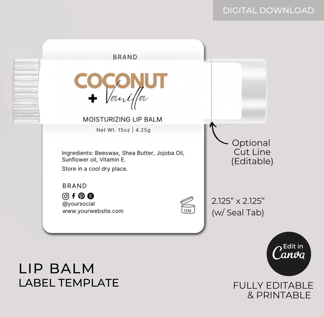 Editable Lip Balm Labels Template Canva, Printable Lipbalm Tube Label ...