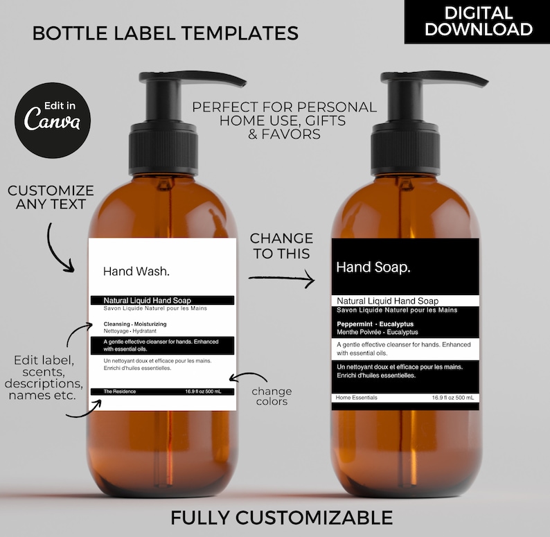 Minimalistic Hand Soap Bottle Label Template, Printable Label Stickers ...