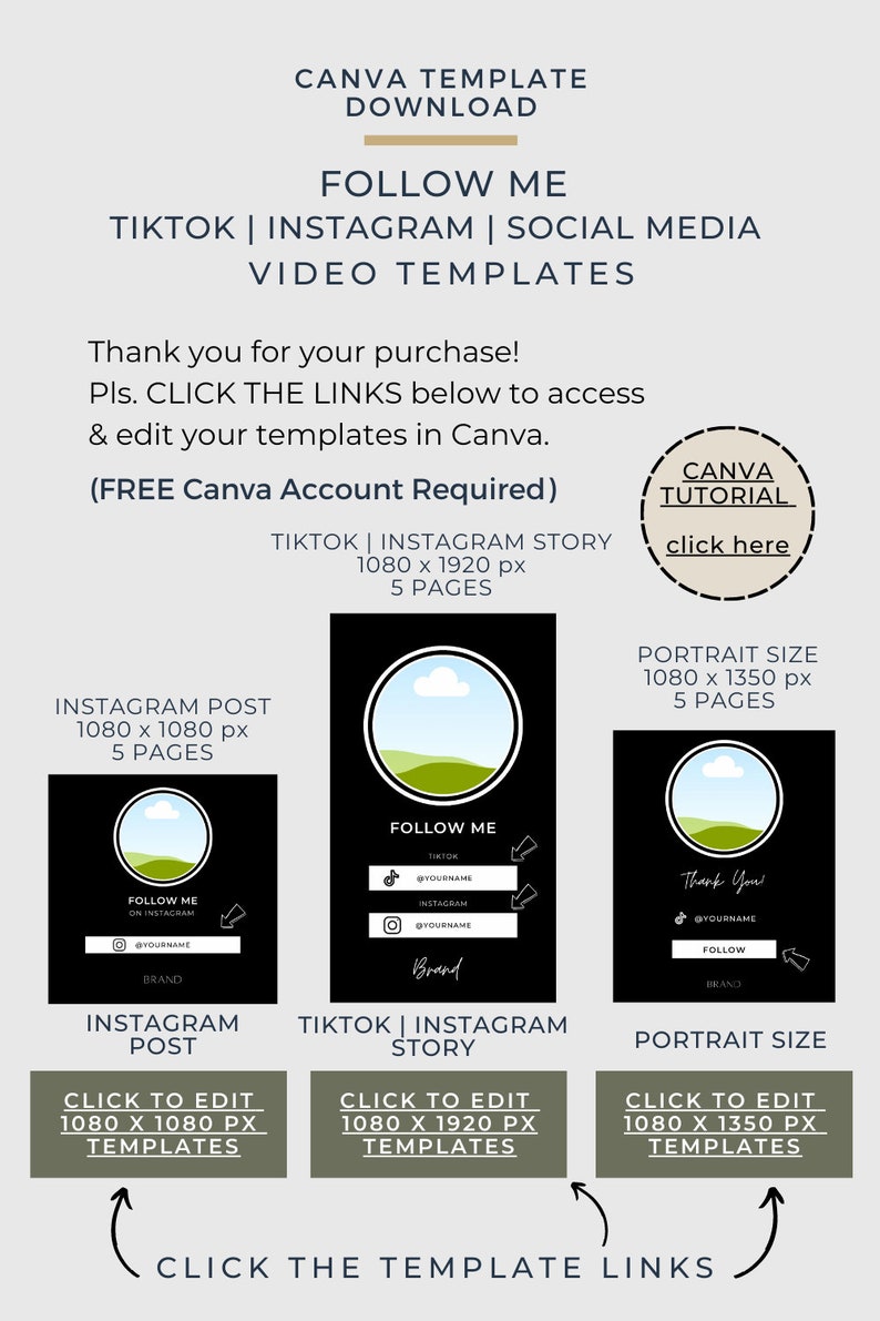 Follow Me on Tiktok Template Canva, Editable Tiktok Post Video ...