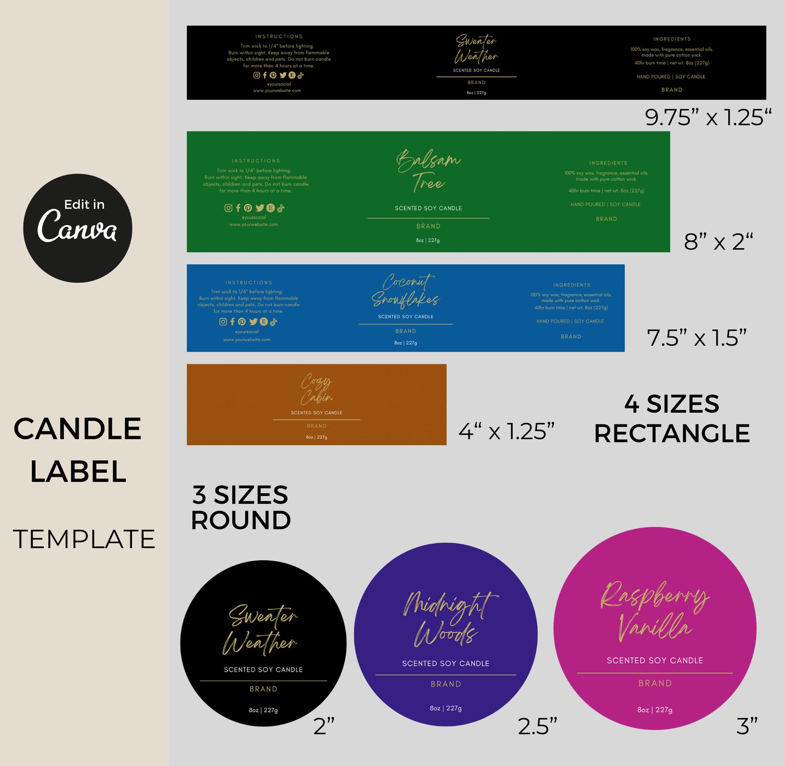 Editable Candle Tin Labels Template Canva, Modern Candle Label Stickers ...