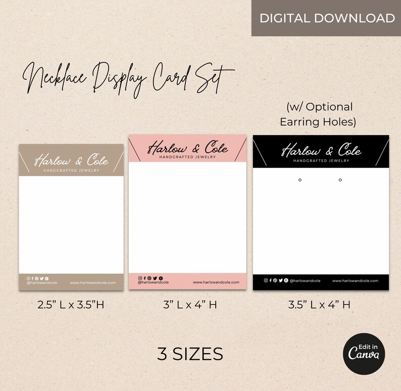 Editable Necklace Display Card Template Canva, Printable Necklace Label ...