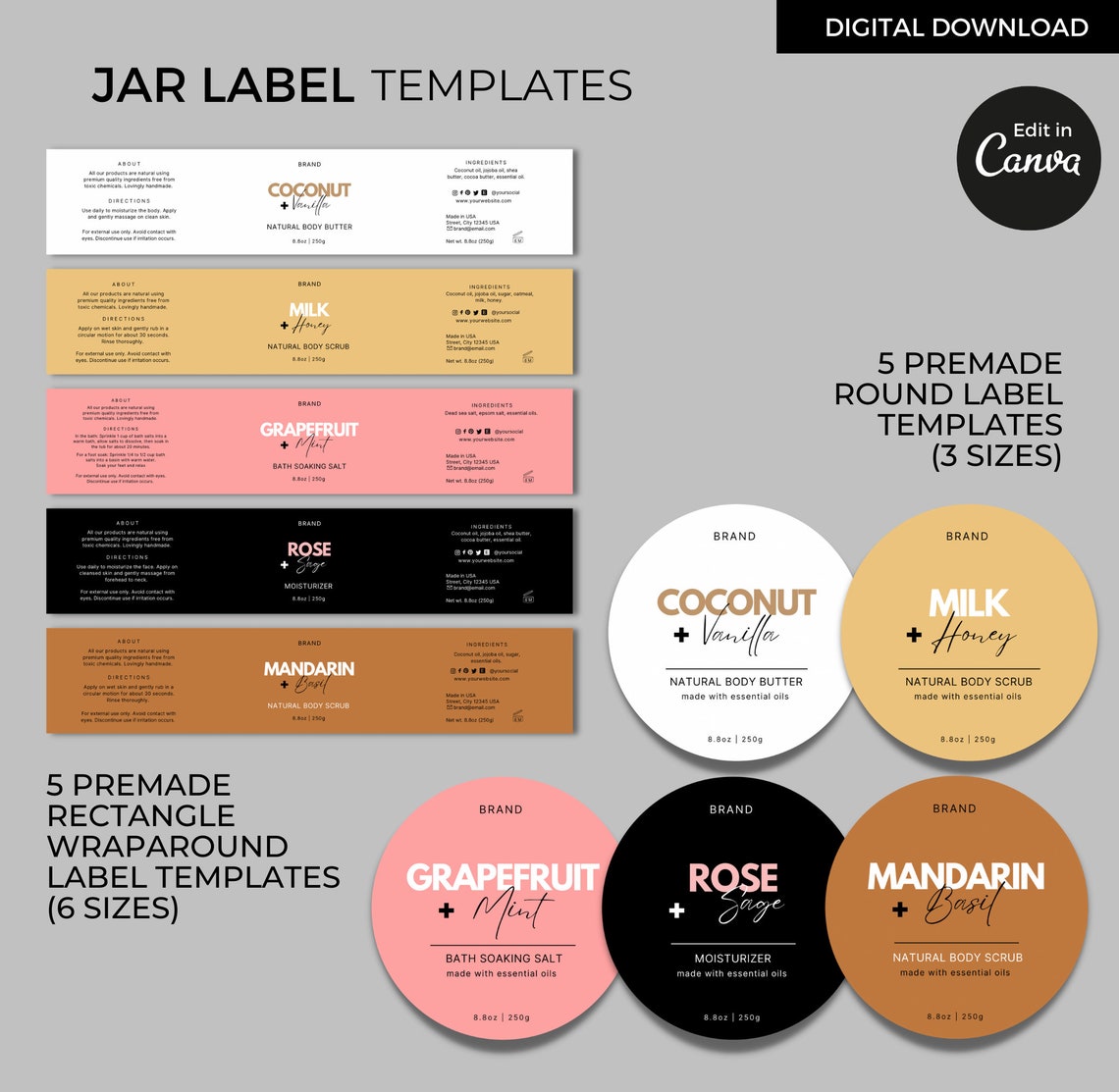 Editable Cosmetic Jar Label Template Canva, Printable Product Label ...