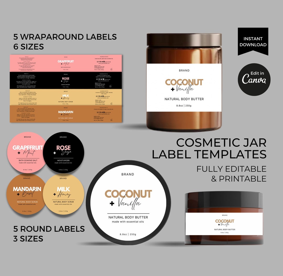 Editable Cosmetic Jar Label Template Canva, Printable Product Label ...