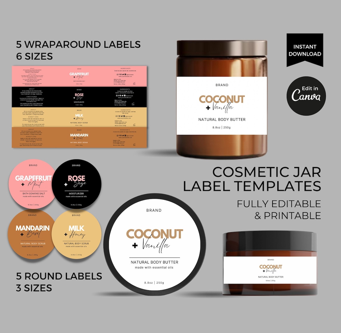 Editable Cosmetic Jar Label Template Canva, Printable Product Label ...