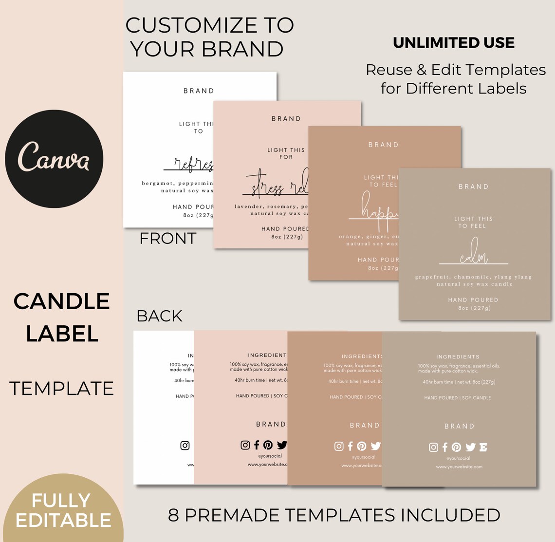 Editable Candle Label Template Canva, Modern Candle Labels Printable ...