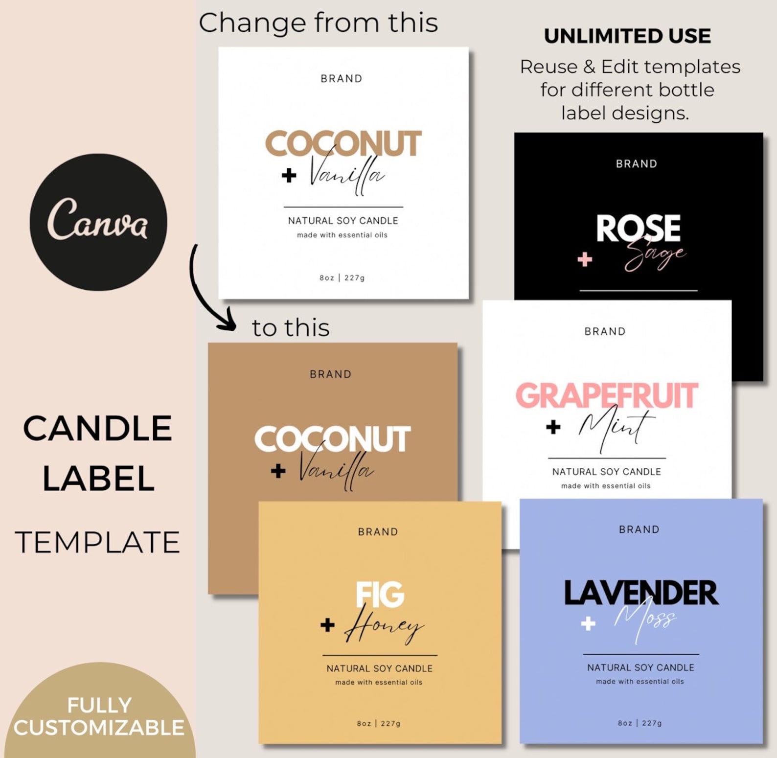 Editable Candle Label Template Canva, Modern Candle Labels Printable ...