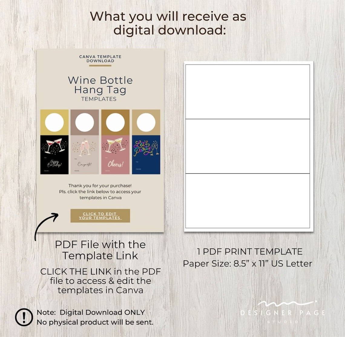Editable Wine Bottle Hang Tags Canva Templates Set, Printable Champagne ...