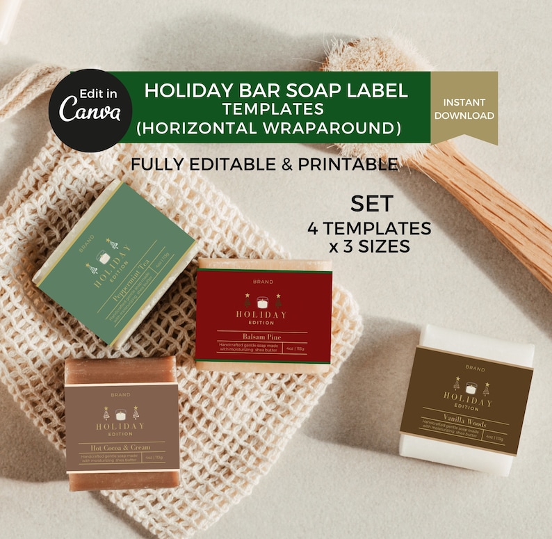 Christmas Soap Labels Template Editable Canva, Holiday Soap Labels ...