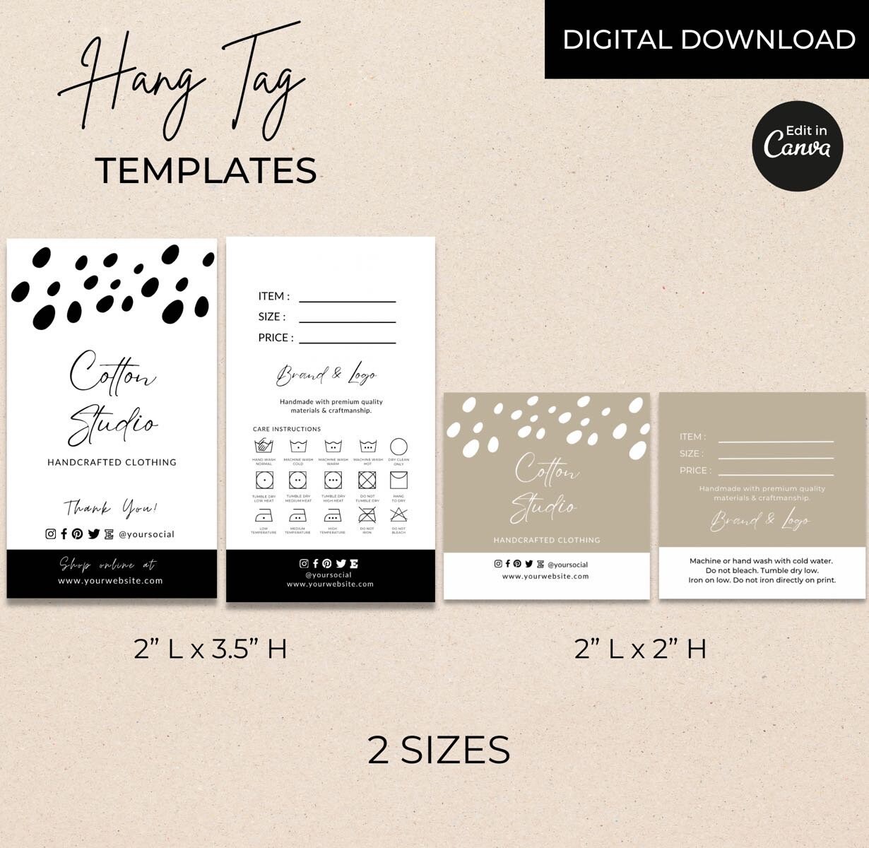 Printable Clothes Label Tags Template Canva, Editable Clothing Care ...