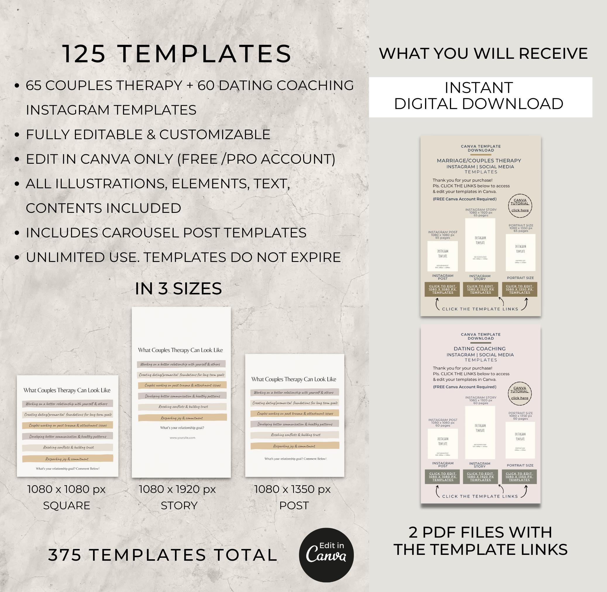 Couples Therapy Instagram Templates Editable Canva, Marriage Counseling ...