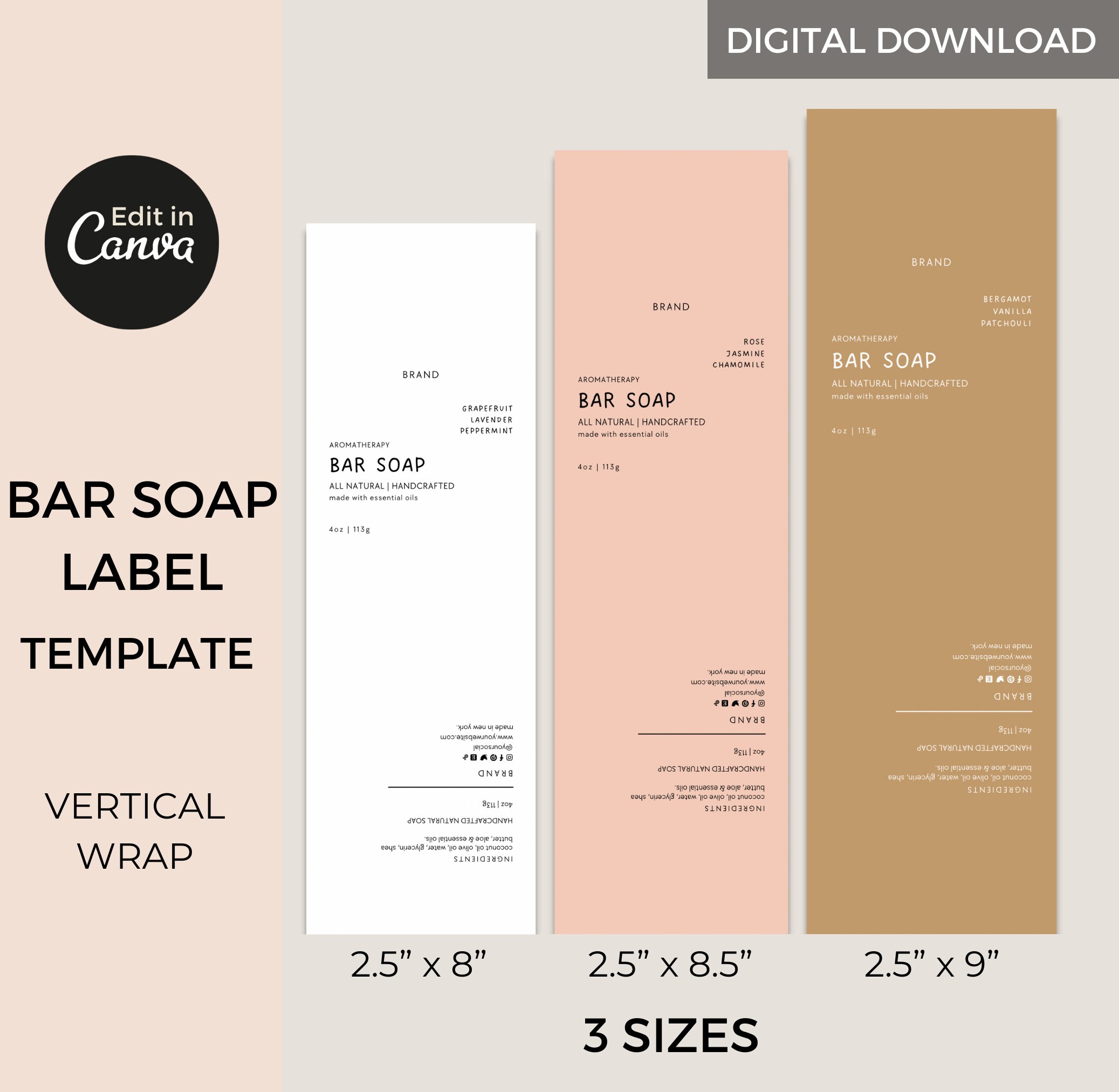 Editable Soap Label Template Canva, Bar Soap Labels Printable, Soap ...