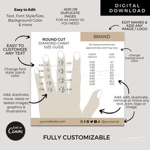 Editable Diamond Carat Size Chart Template Canva, Printable Round Cut ...