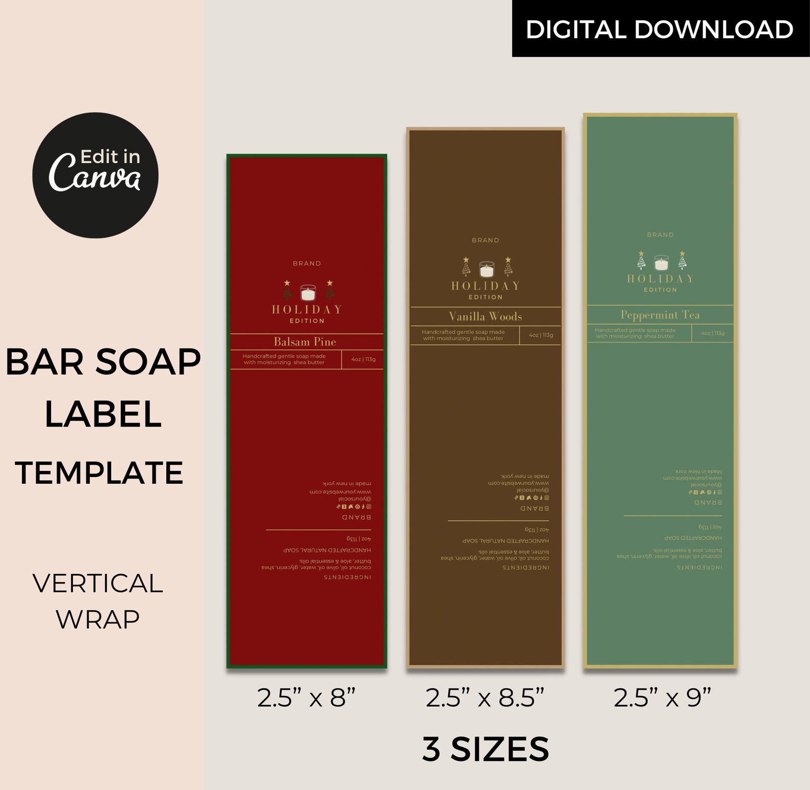 Christmas Soap Labels Template Editable Bar Soap Wrap Labels - Etsy