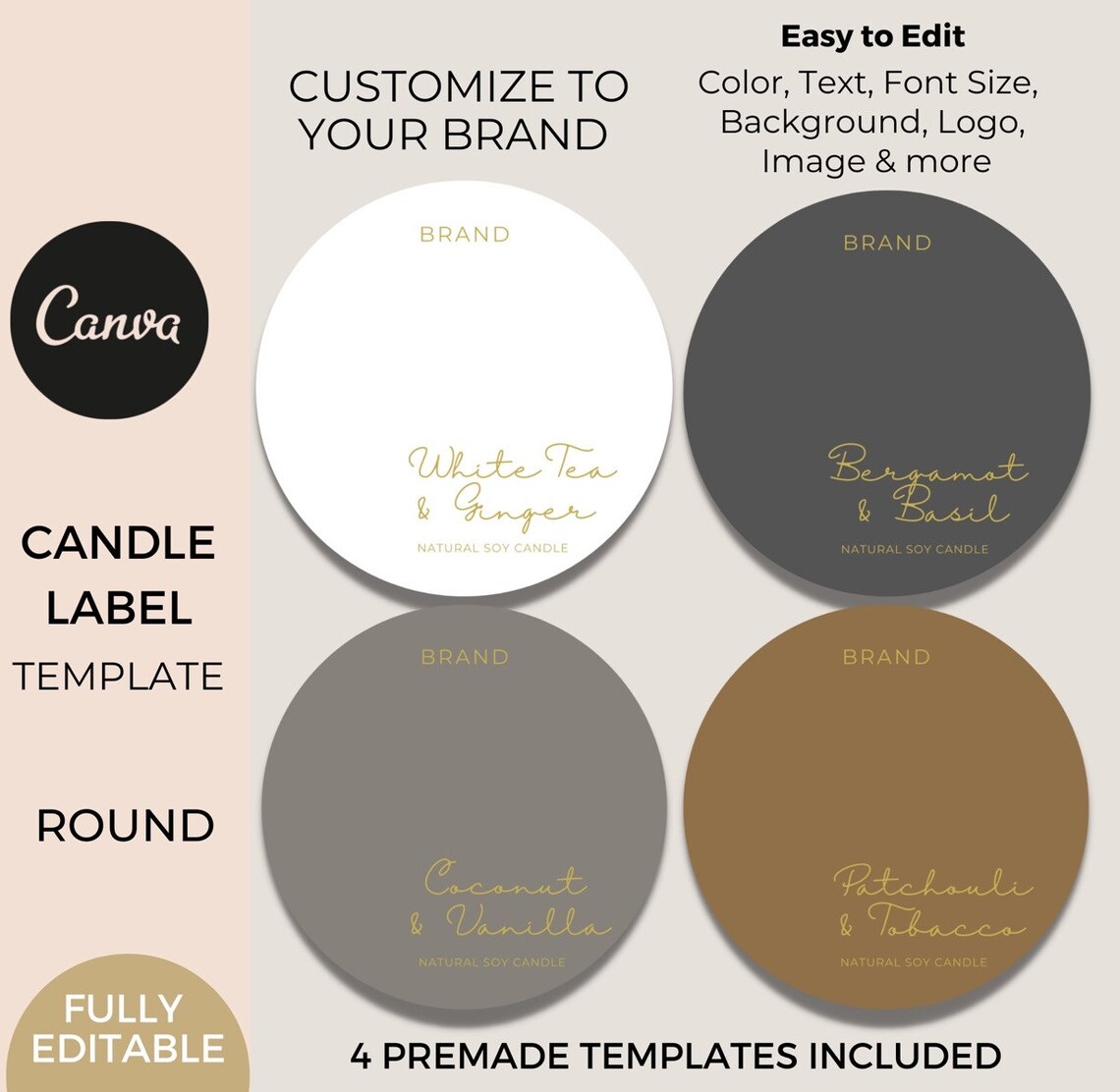 Candle Tin Label Template Editable Modern Candle Labels - Etsy