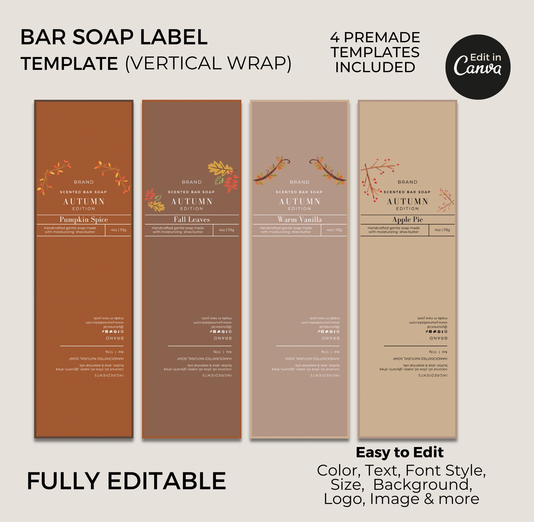 Editable Bar Soap Label Template Canva, Autumn Soap Labels Printable ...