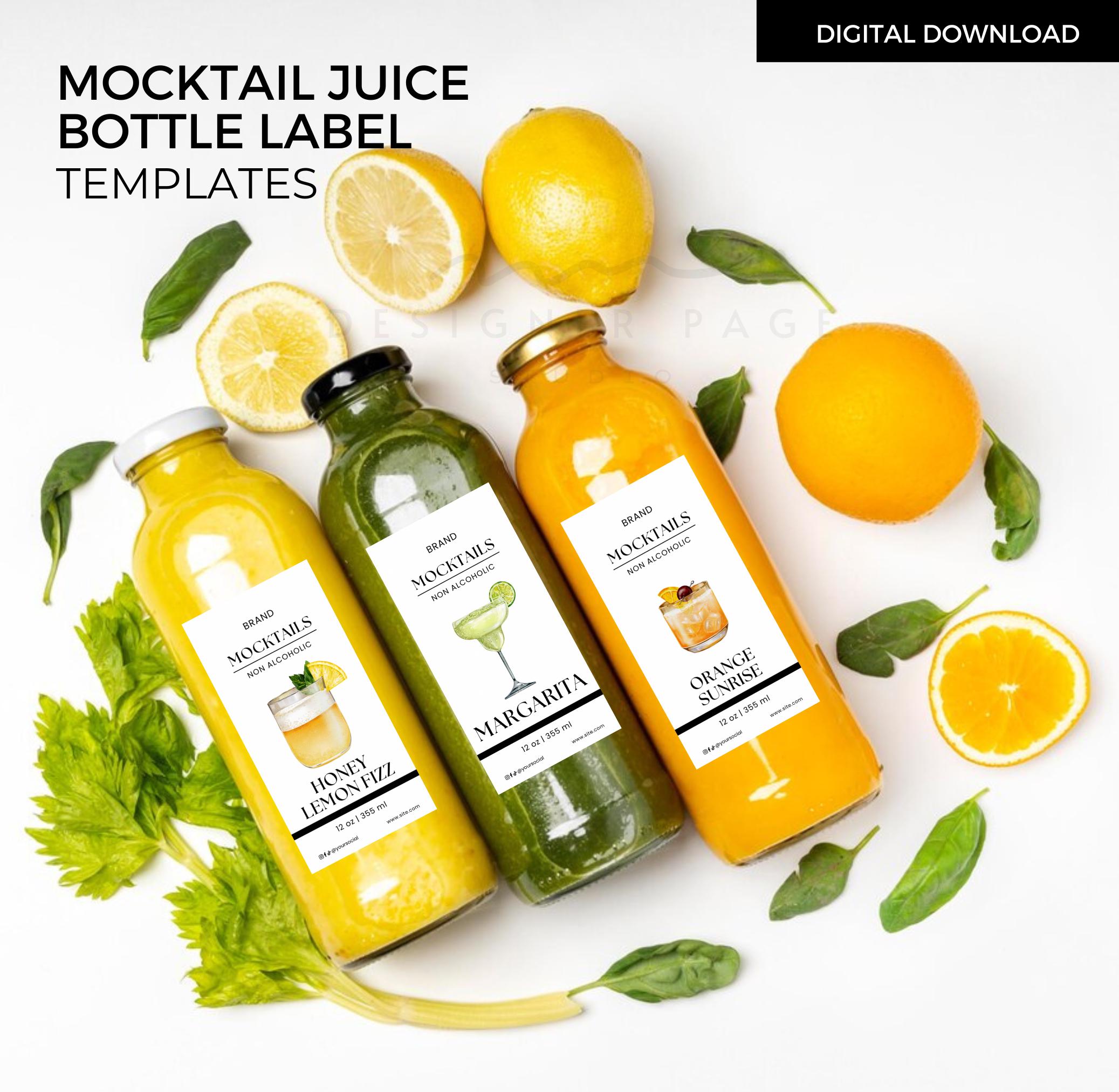 Editable Mocktail Juice Bottle Labels Template Canva, Fresh Fruit Juice ...