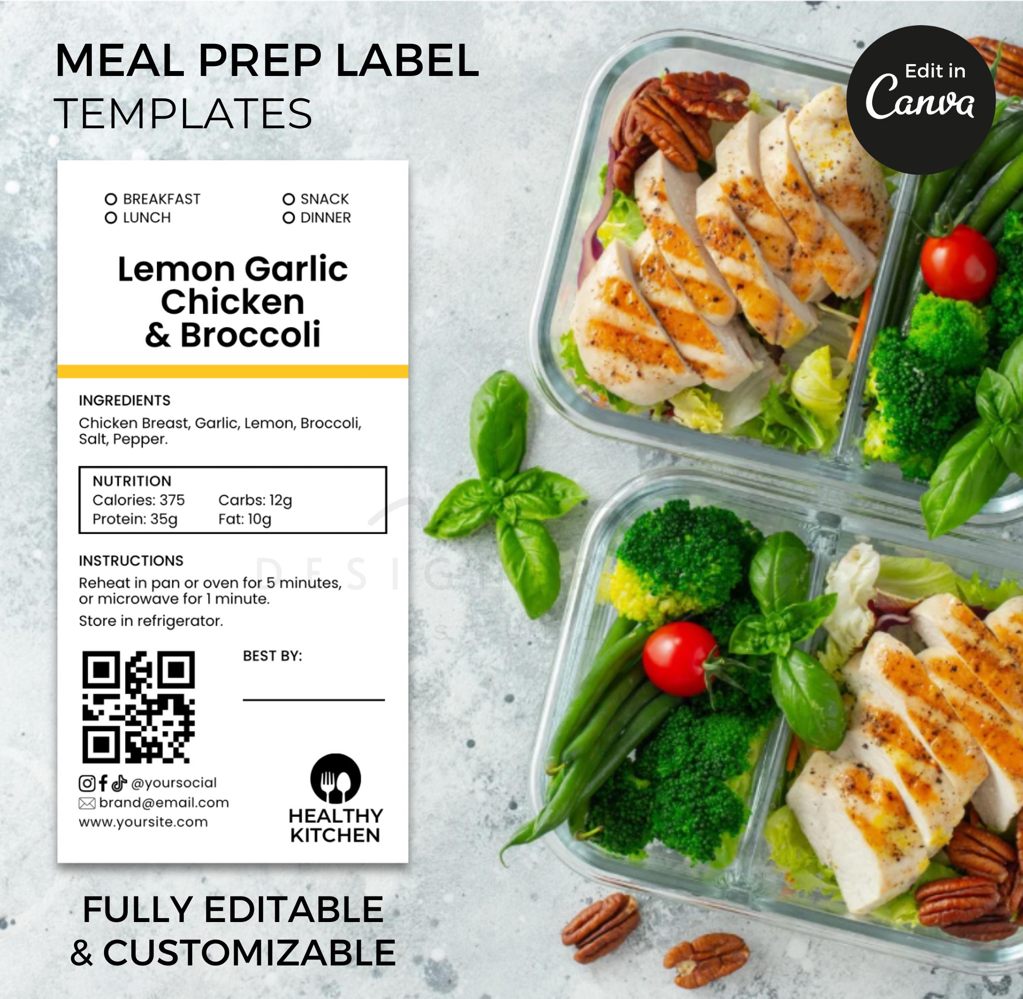 Editable Meal Prep Labels Template Canva, Packed Meals Label Sticker ...