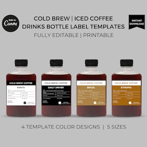 Cold Brew Coffee Bottle Labels Template Editable Canva, Juice Label ...