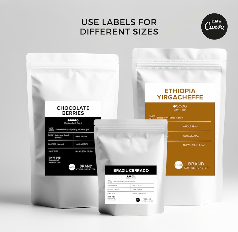 Coffee Bag Labels Template Editable Canva, Minimalist Coffee Pouch Label Stickers Printable ...