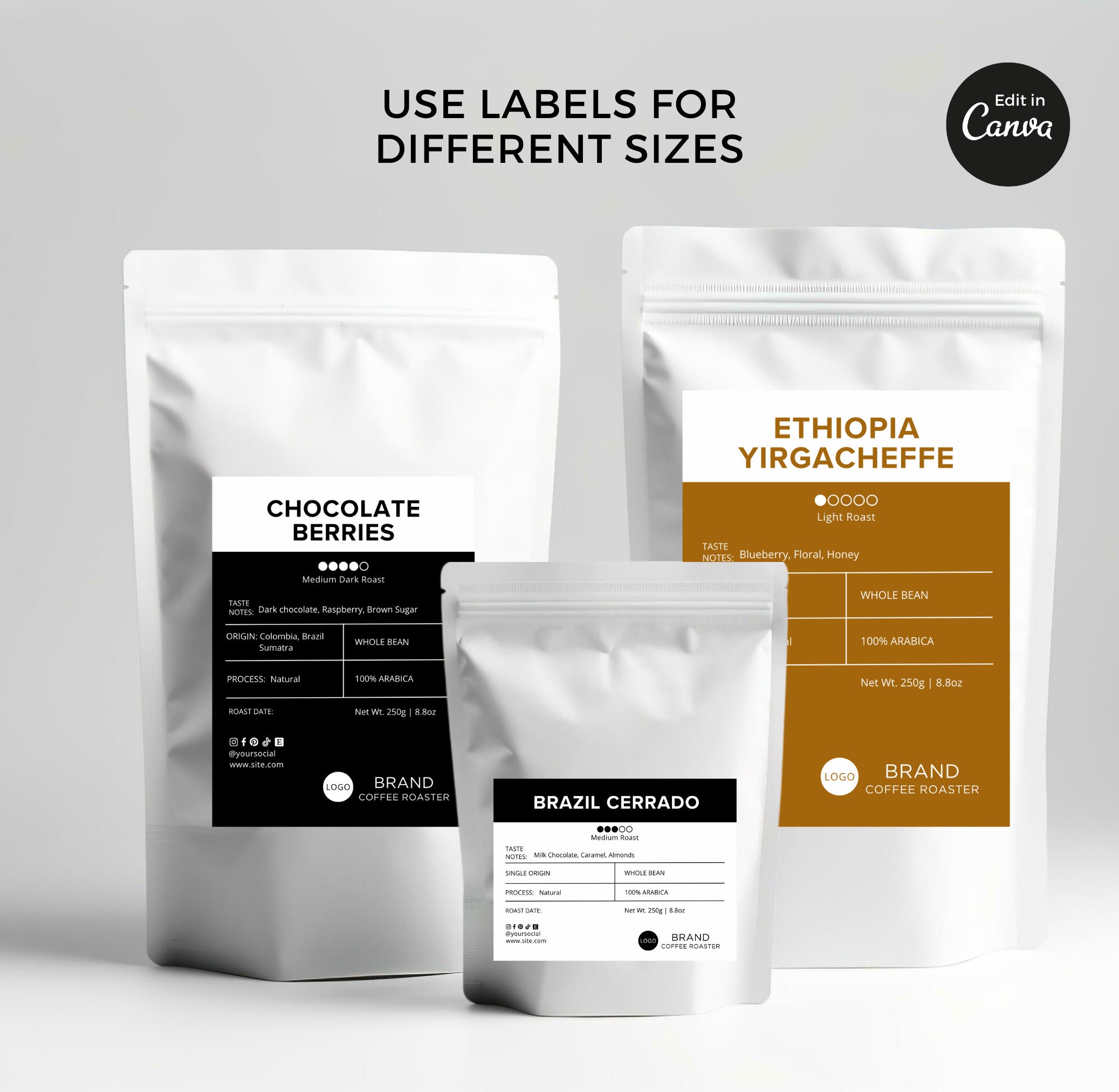 Coffee Bag Labels Template Editable Canva, Minimalist Coffee Pouch ...