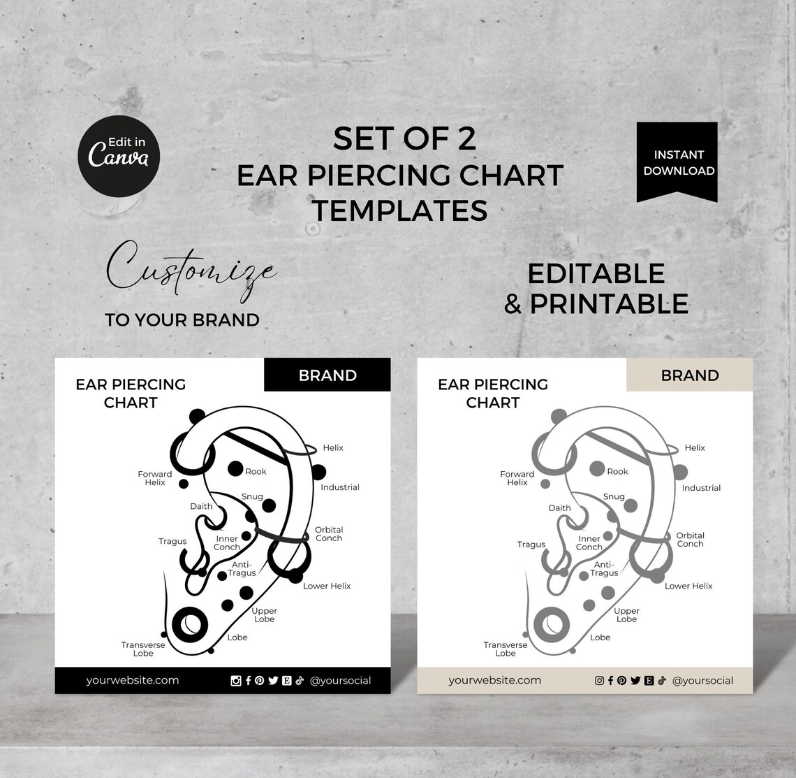 Editable Ear Piercing Chart Template Canva, Printable Ear Piercings ...