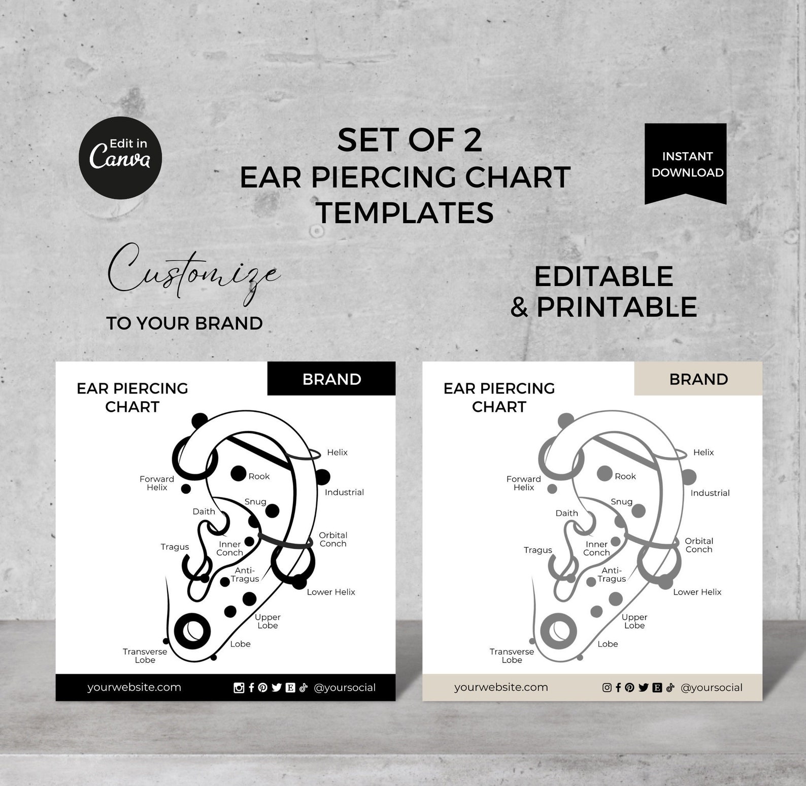 Editable Ear Piercing Chart Template Canva, Printable Ear Piercings ...
