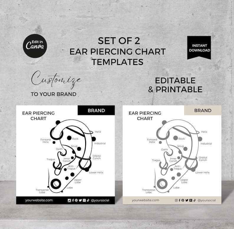 Editable Ear Piercing Chart Template Canva, Printable Ear Piercings ...