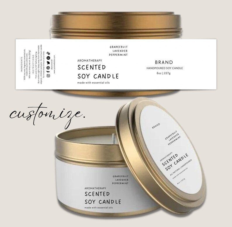 Editable Candle Tin Labels Template Canva, Candle Round Labels, Modern ...