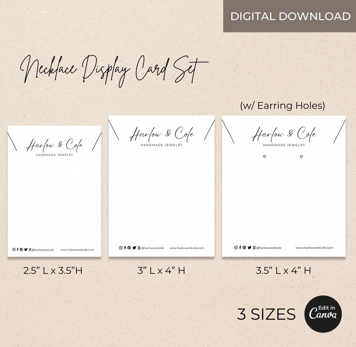 Necklace Display Card Template Set, Printable Necklace Cards Logo ...