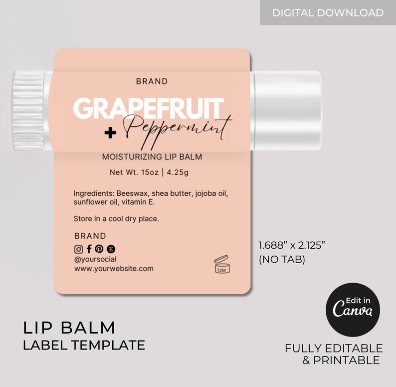 Editable Lip Balm Labels Template Canva, Printable Lipbalm Tube Label ...