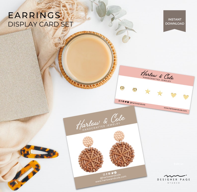 Earrings Display Cards Template Canva Editable, Printable Earrings ...