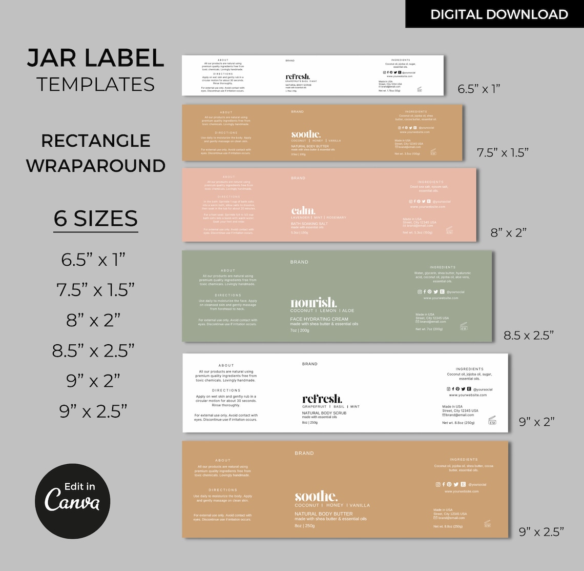Cosmetic Jar Label Template Canva Editable, Printable Product Label ...