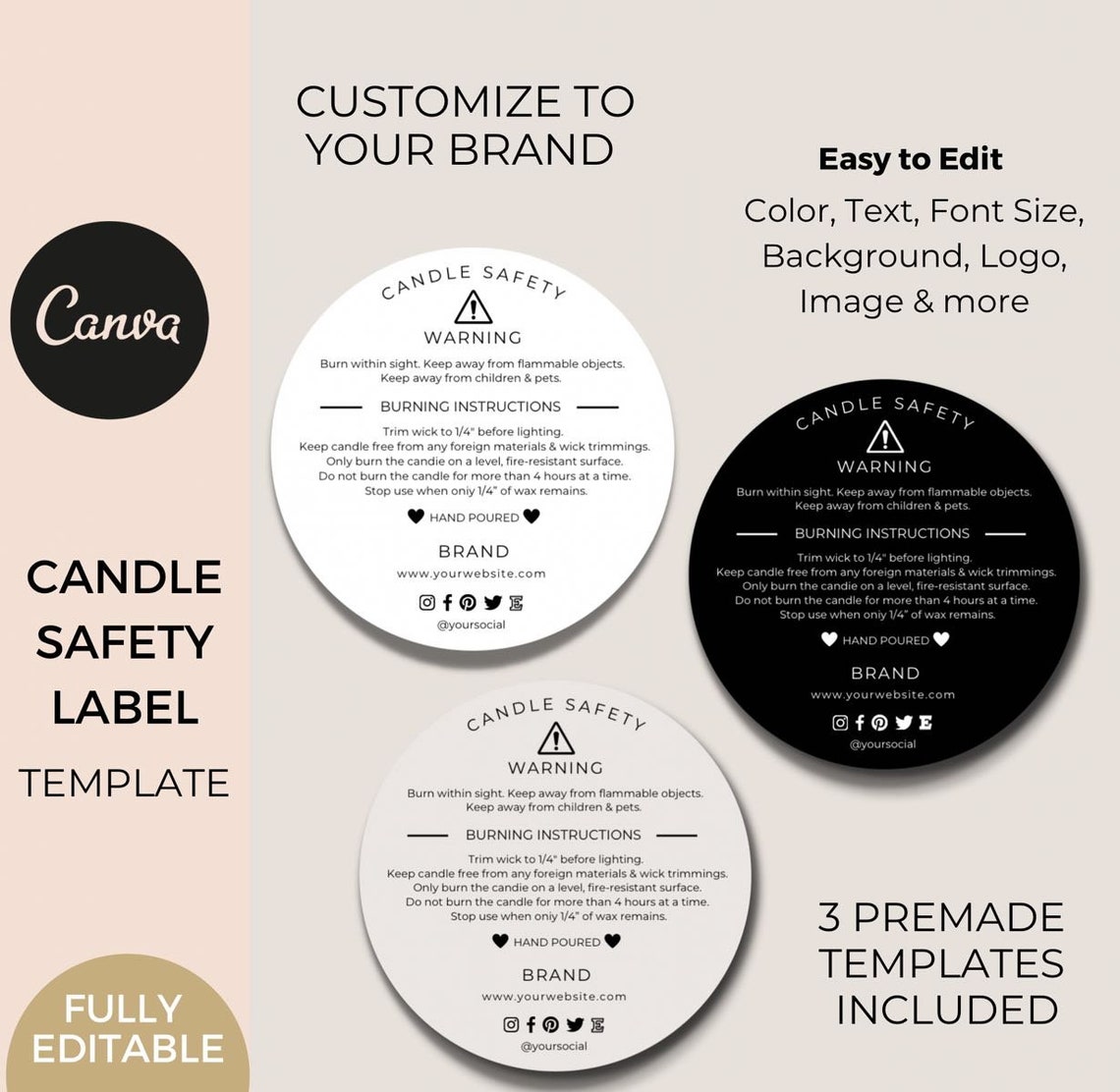 Candle Safety Label Template Editable Printable Candle - Etsy
