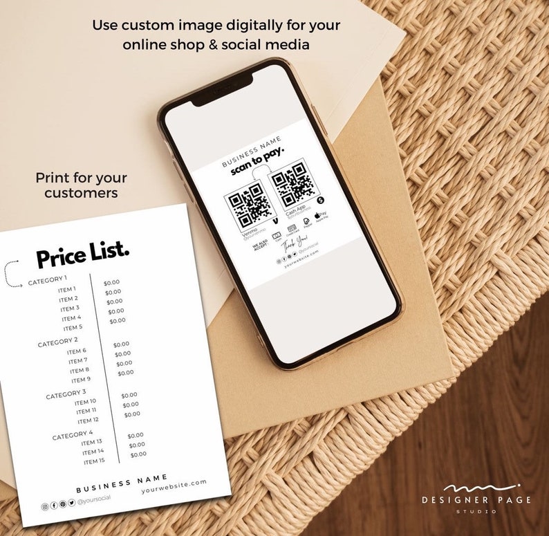 Price List Template Editable Canva, Printable Payment Sign Card, Price ...